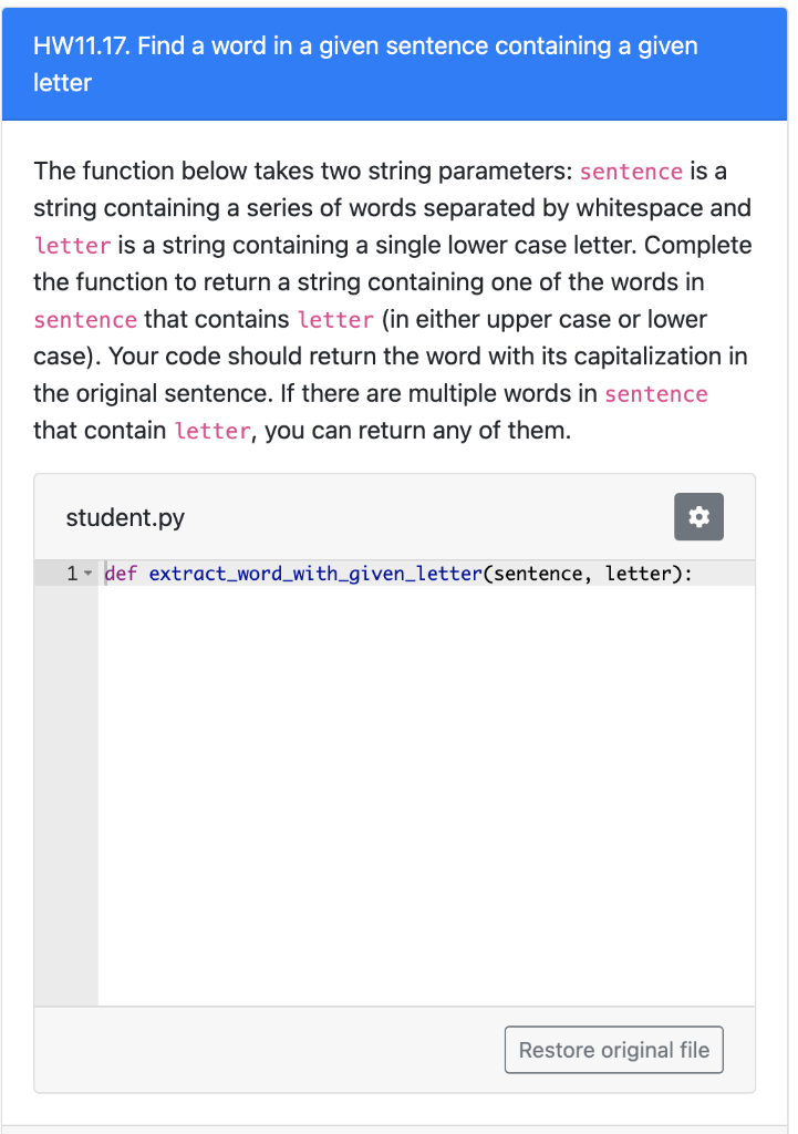 Solved HW11 17 Find A Word In A Given Sentence Containing A Chegg