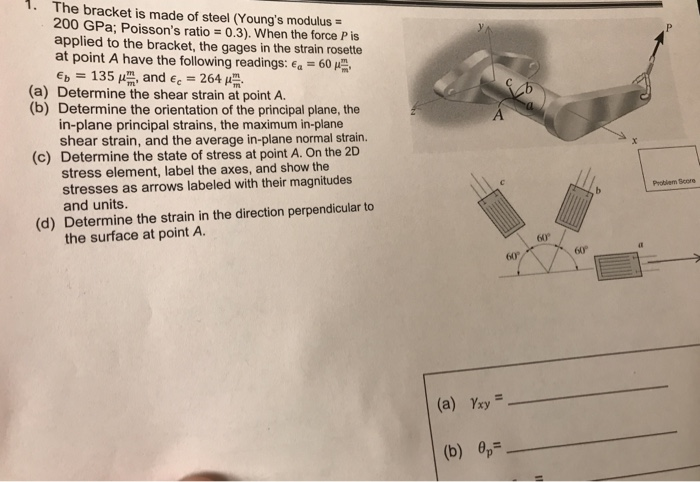 Solved 1. The bracket is made of steel (Young's modulus 200 | Chegg.com