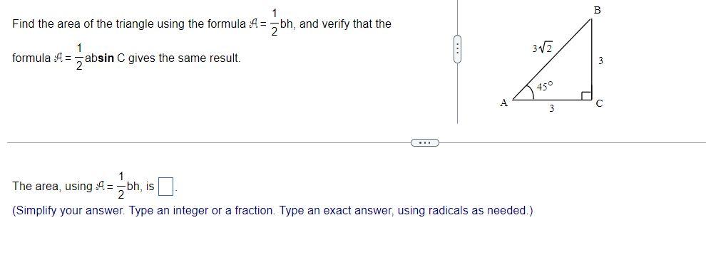 Solved 1 Find the area of the triangle using the formula 4 = | Chegg.com
