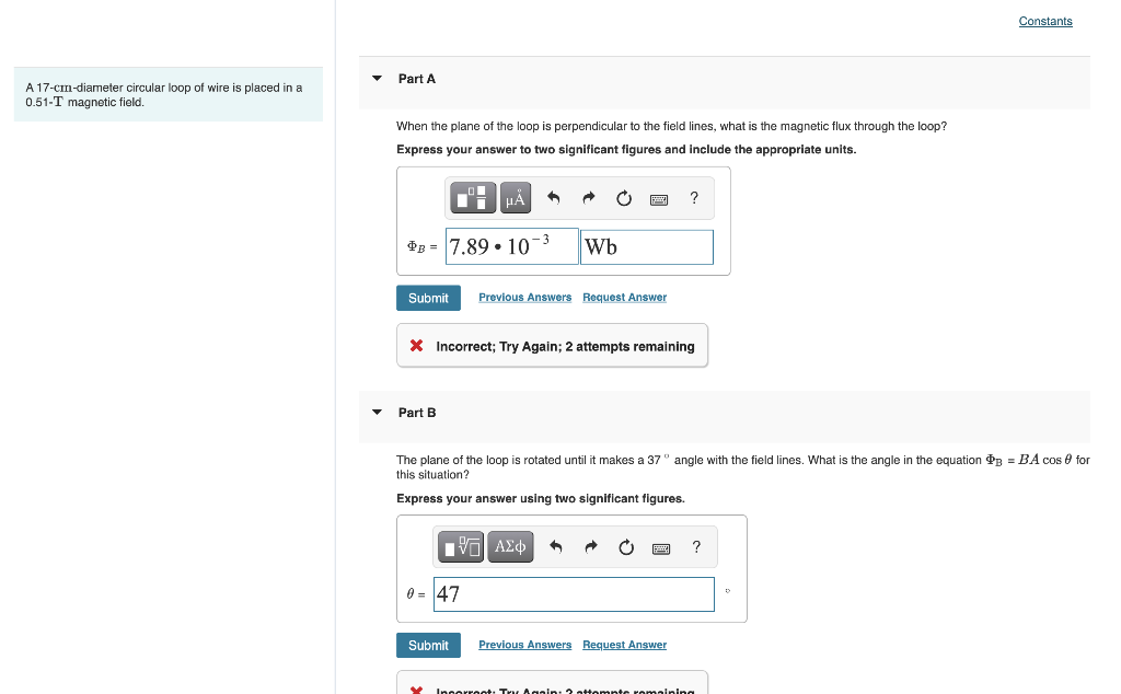 Solved Constants Part A A 17-cm-diameter circular loop of | Chegg.com