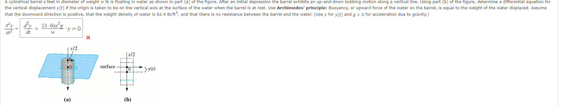 Solved dt2d2y=dtd2y+w15⋅6πs2g⋅y=0 x (a) (b) | Chegg.com