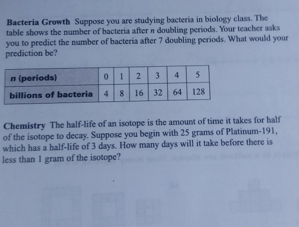 Solved Bacteria Growth Suppose you are studying bacteria in | Chegg.com