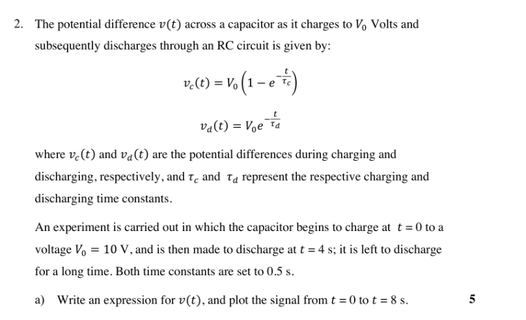 Solved 2. The potential difference v(t) across a capacitor | Chegg.com