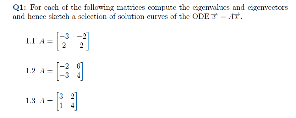 Solved Q1: For each of the following matrices compute the | Chegg.com