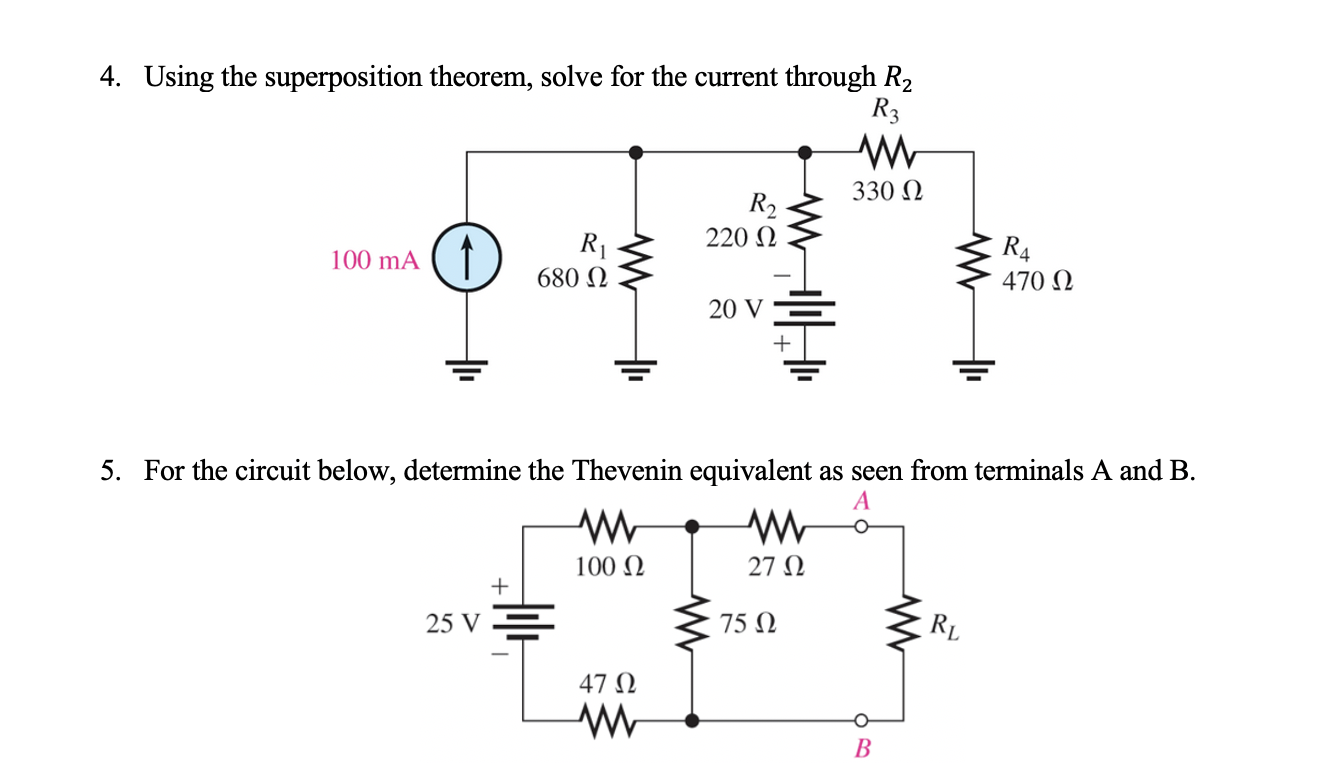 Solved 4. Using the superposition theorem, solve for the | Chegg.com