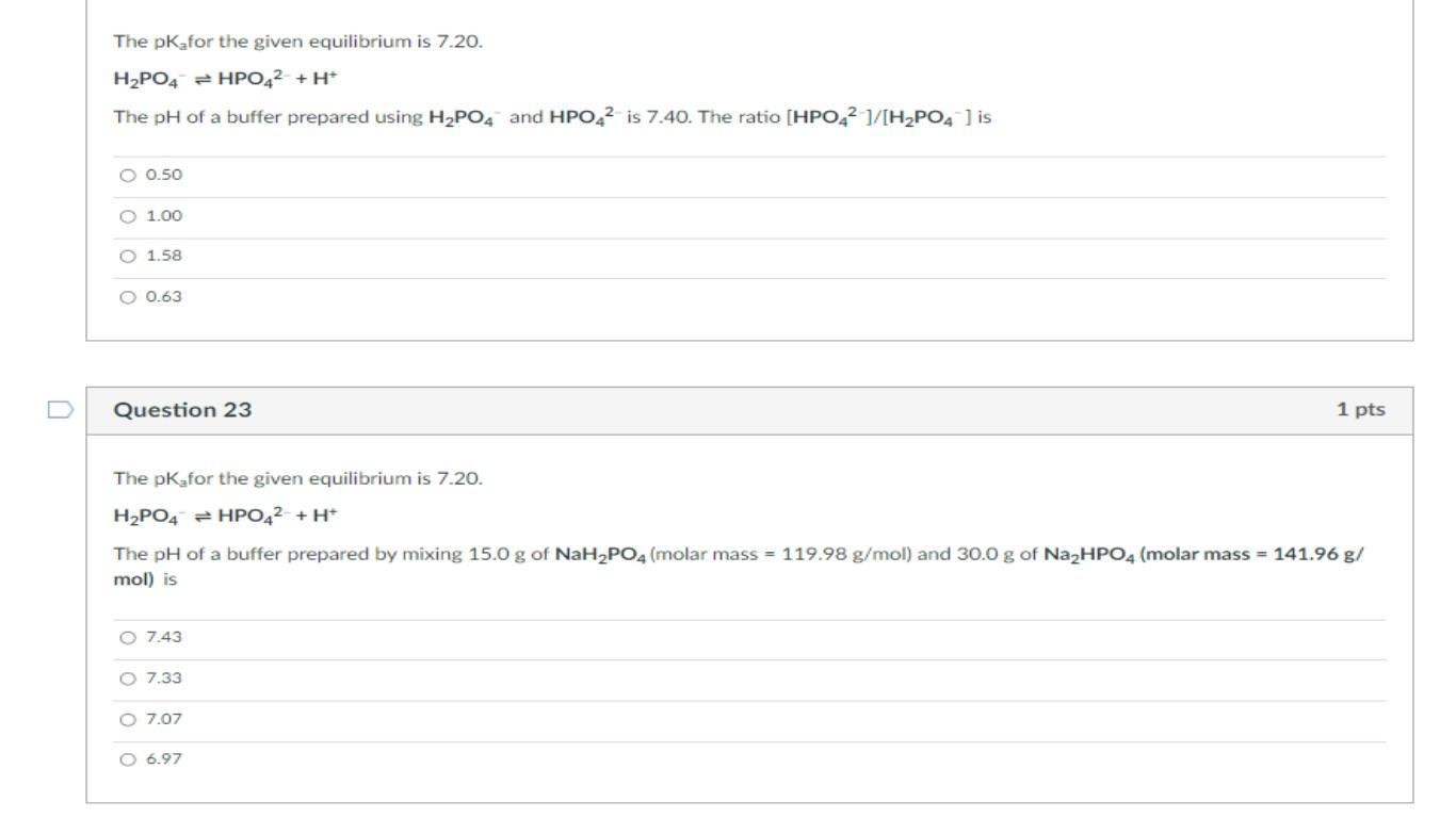 Solved The pK for the given equilibrium is 7.20. H2PO4 = | Chegg.com