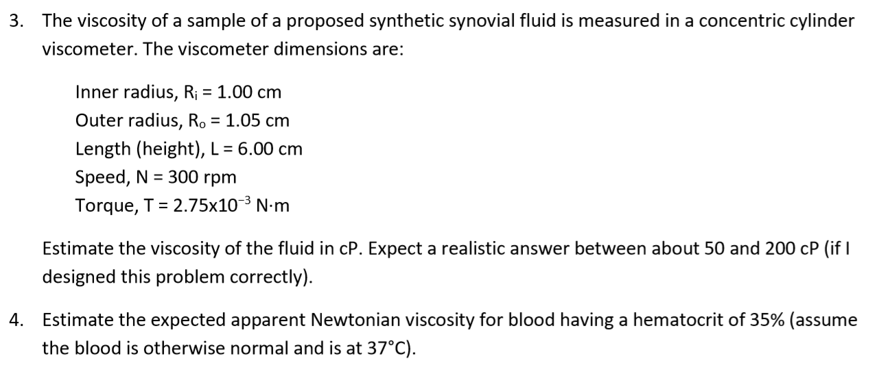 Solved 3. The viscosity of a sample of a proposed synthetic | Chegg.com