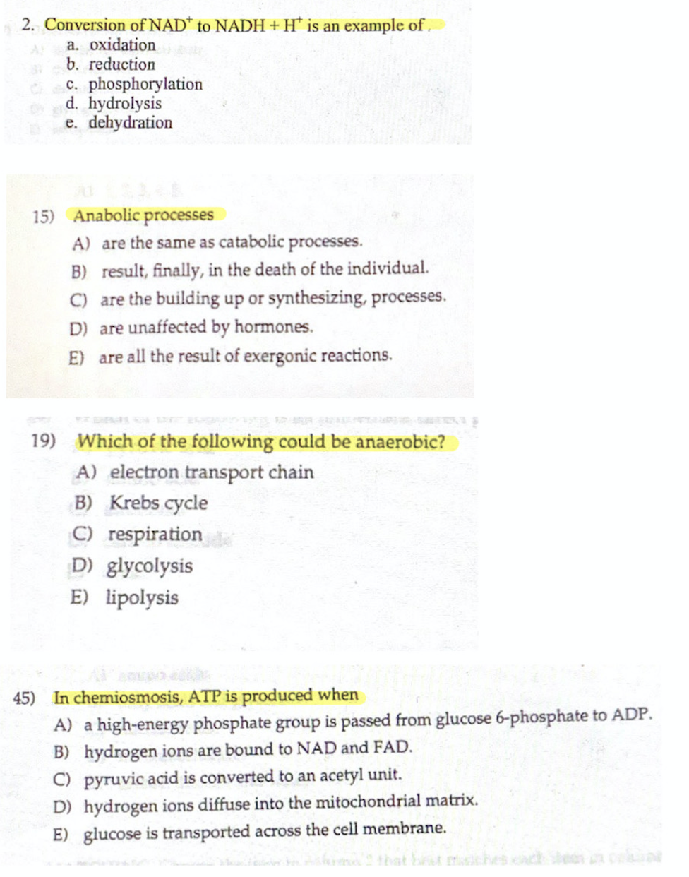 Solved 2 Conversion Of NAD To NADH H Is An Example Of A Chegg