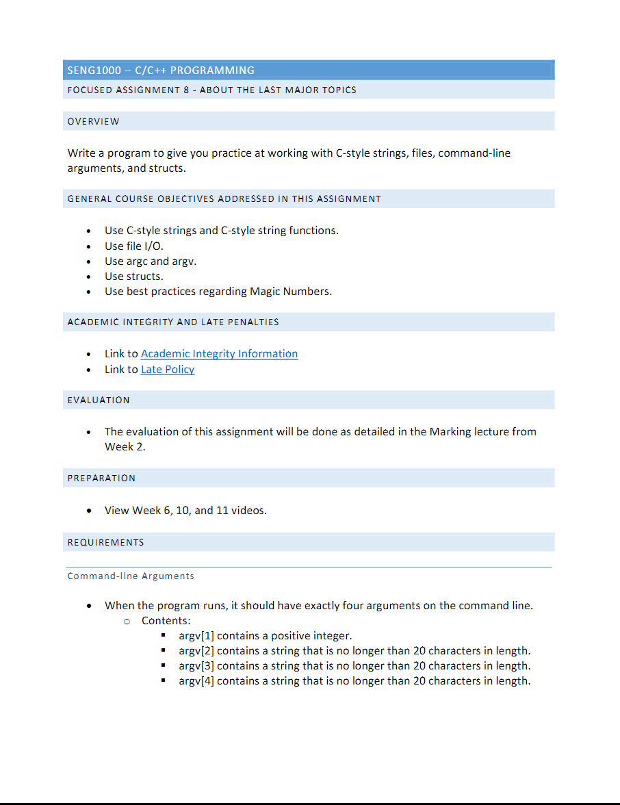 Solved SENG1000-C/C++ PROGRAMMING FOCUSED ASSIGNMENT 8 - | Chegg.com