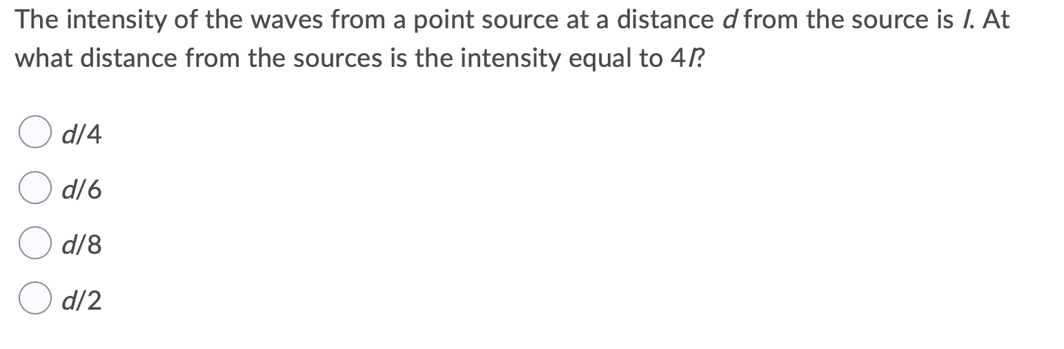 Solved The intensity of the waves from a point source at a | Chegg.com