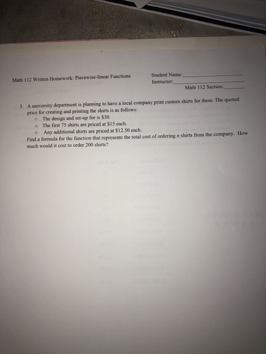 Solved Student Name Instructor Math 112 Written Homework: | Chegg.com