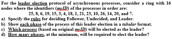 Solved For the leader election protocol of asynchronous | Chegg.com