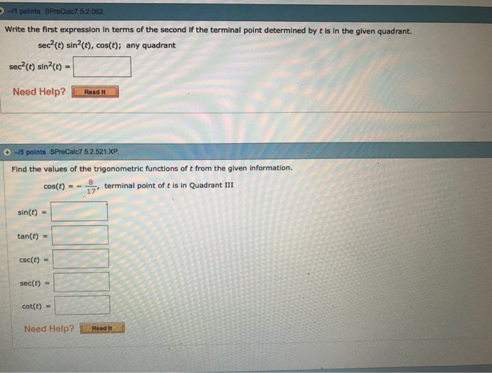 Solved 1 points SPreCalc7 5.2.062 Write the first expression | Chegg.com