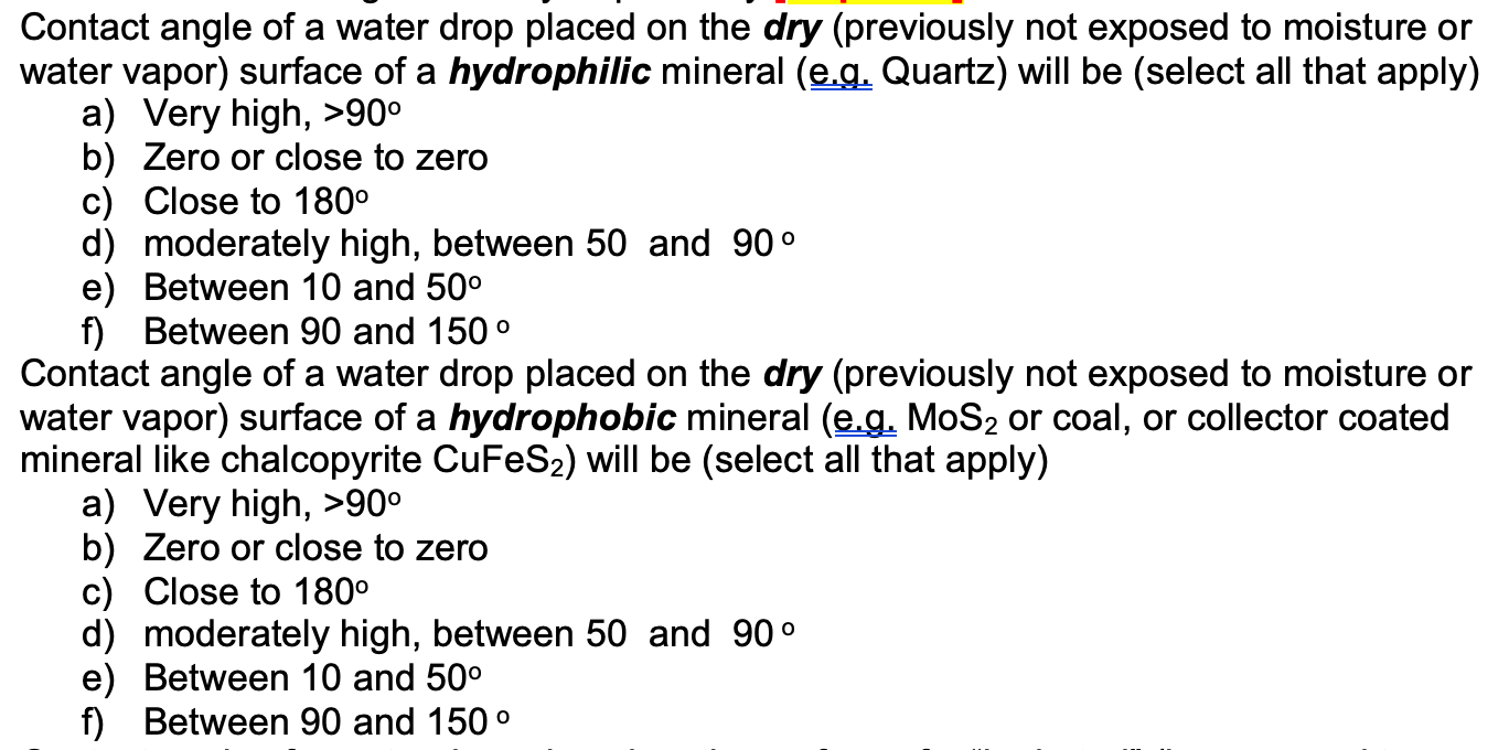 Solved Contact angle of a water drop placed on the dry | Chegg.com