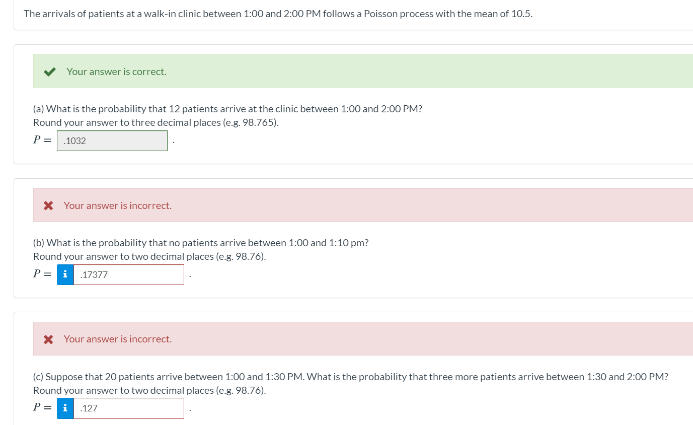 Solved The arrivals of patients at a walk-in clinic between | Chegg.com