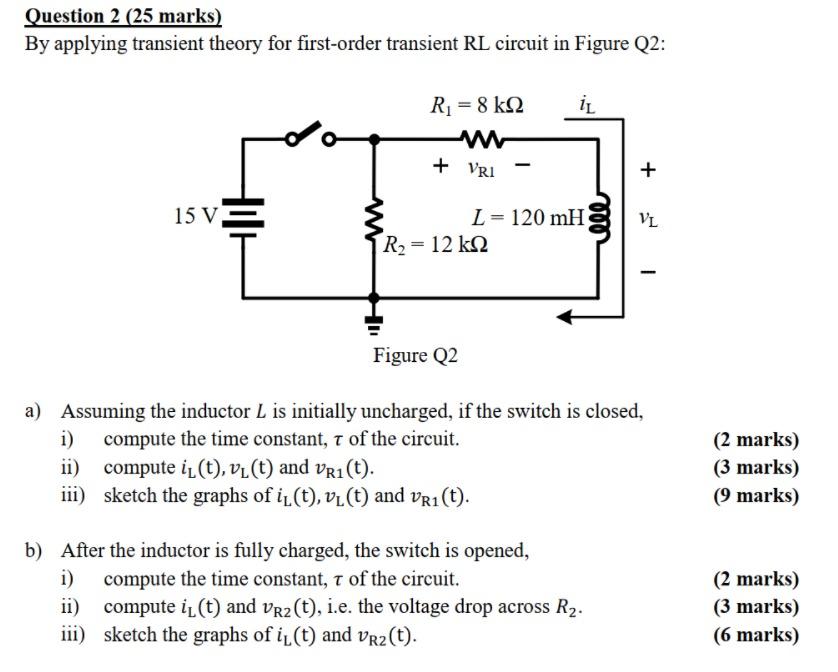 Solved Question 2 (25 marks) By applying transient theory | Chegg.com