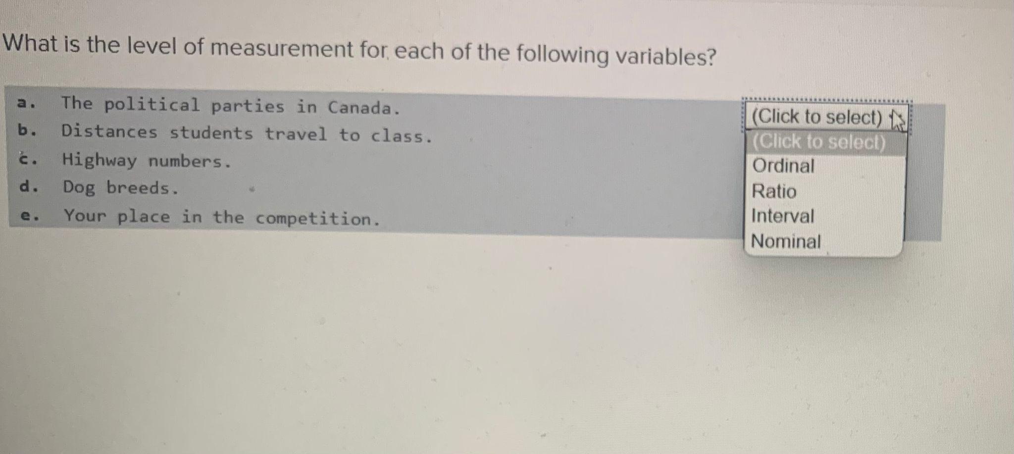 Solved What is the level of measurement for each of the | Chegg.com