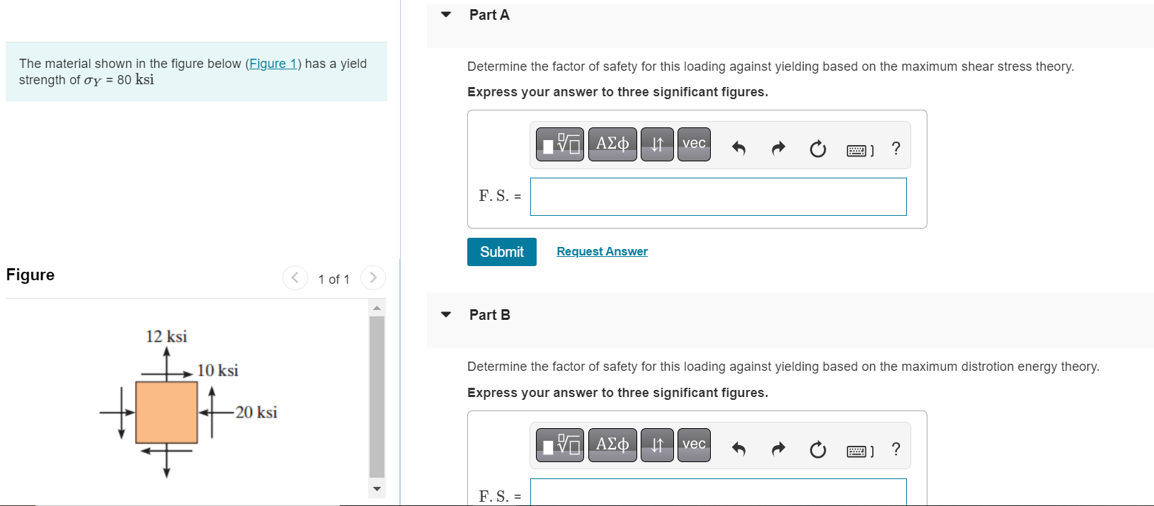 Solved The material shown in the figure below has a yield | Chegg.com