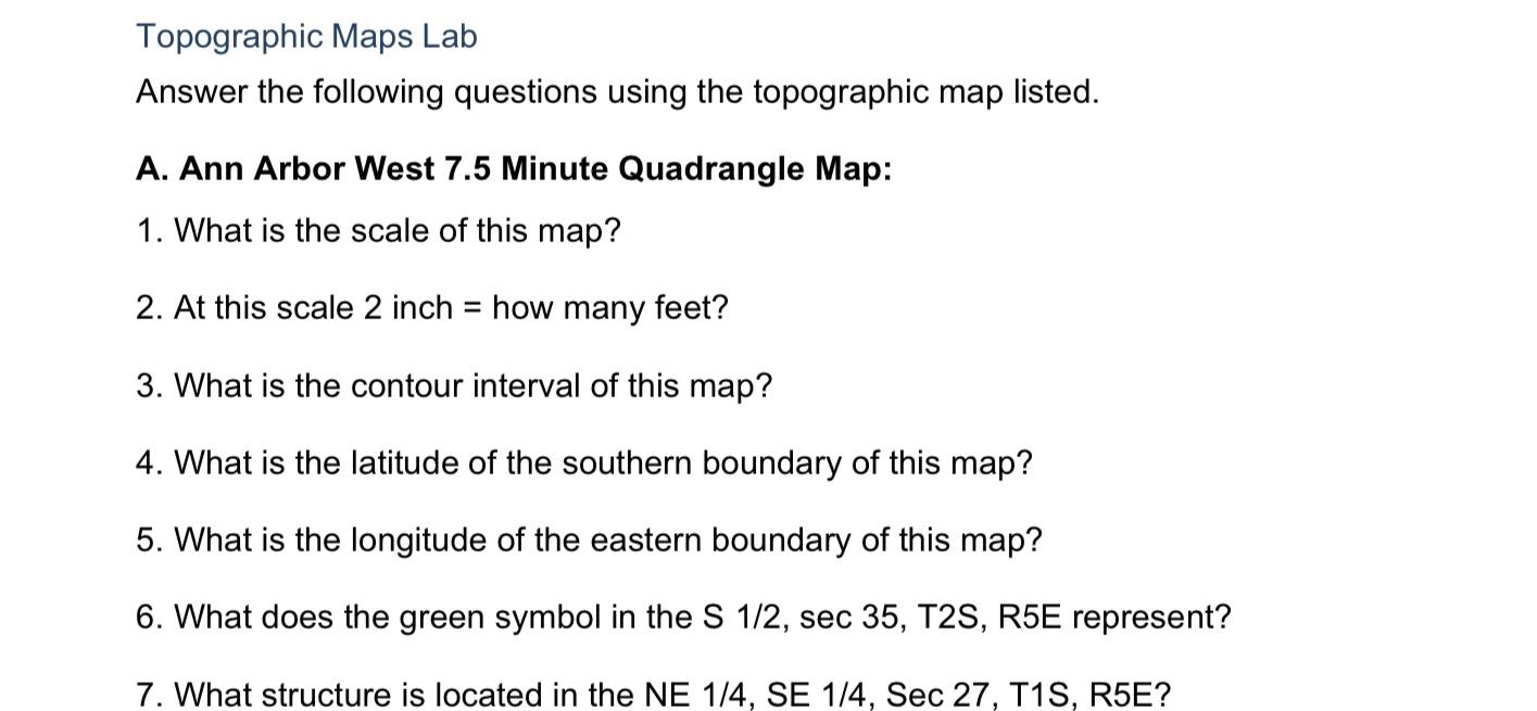 Solved Topographic Maps Lab Answer the following questions | Chegg.com