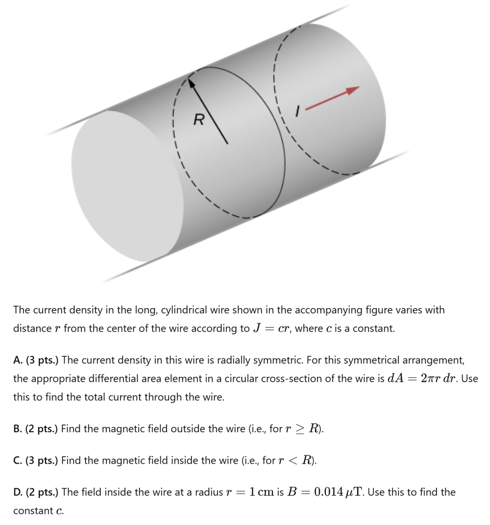 Solved The current density in the long, cylindrical wire | Chegg.com