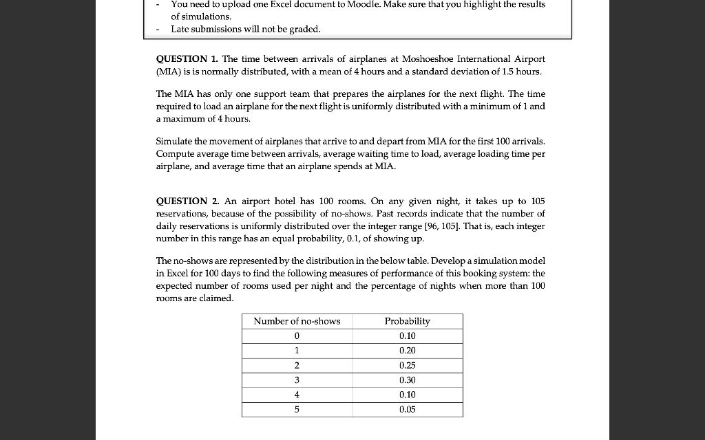 Solved - You need to upload one Excel document to Moodle. | Chegg.com