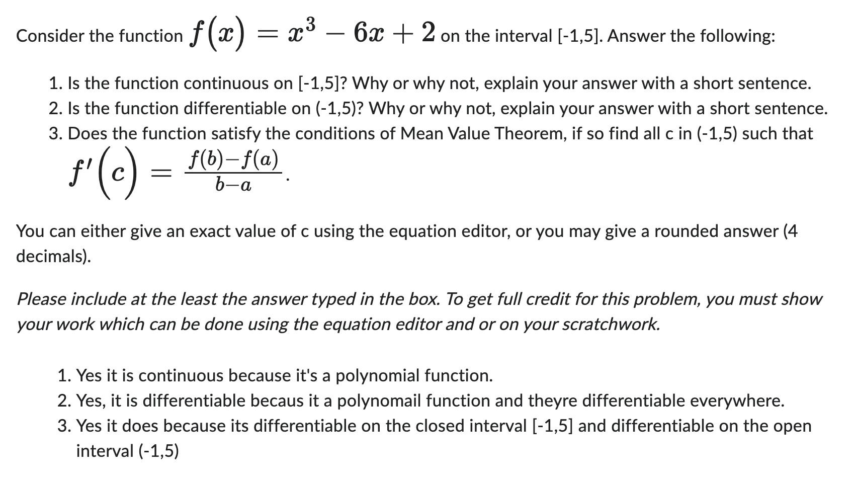 Solved Consider the function f(x)=x3-6x+2 ﻿on the interval | Chegg.com