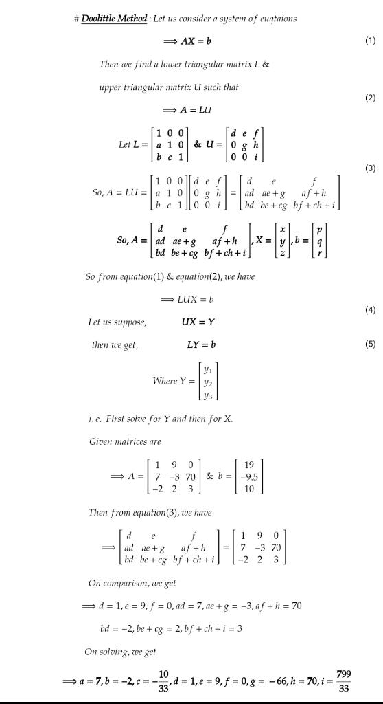 Solved # Doolittle Method : Let us consider a system of | Chegg.com