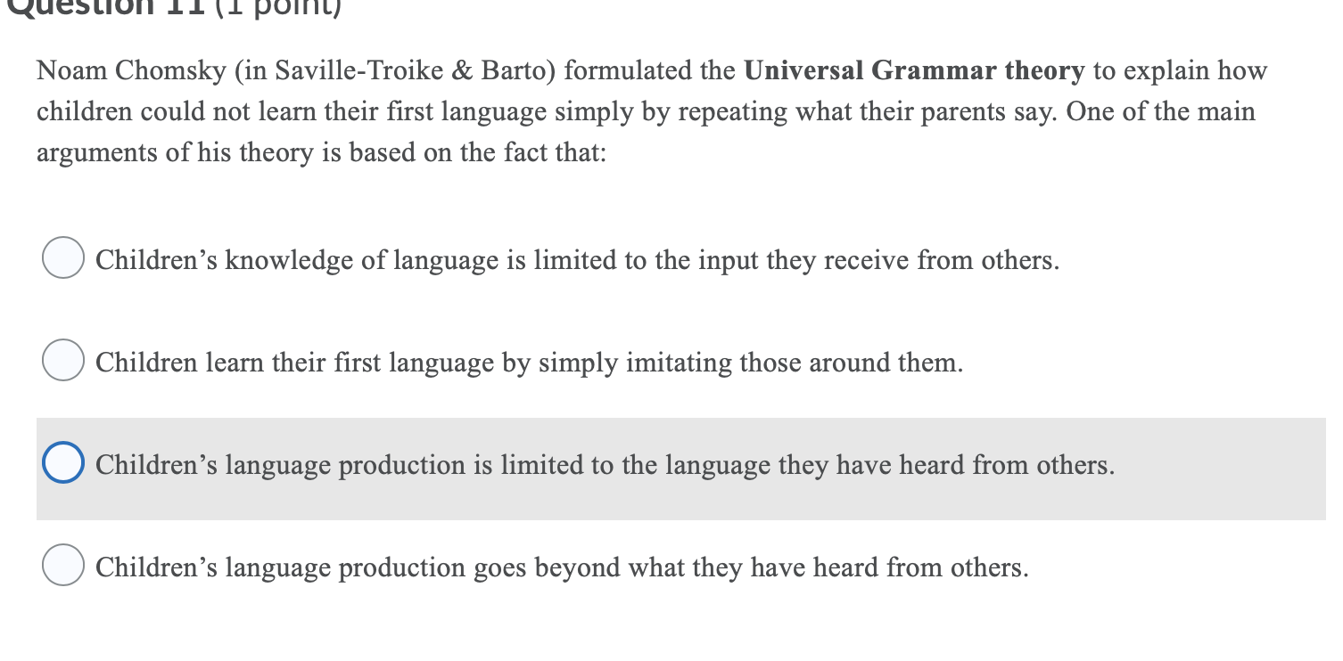 Solved point) Noam Chomsky (in Saville-Troike & Barto) | Chegg.com