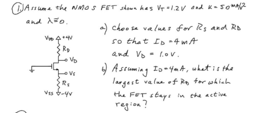 Solved 1. Assume the NMOS FET shown has VT=1.2 V and | Chegg.com