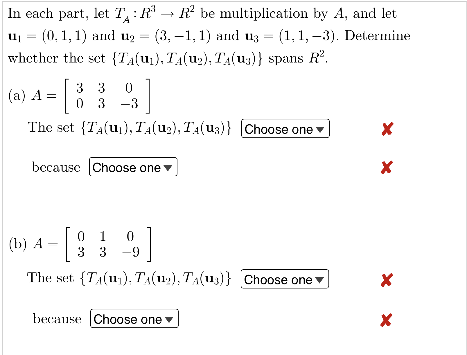 Solved In each part, let TA:R3→R2 be multiplication by A, | Chegg.com