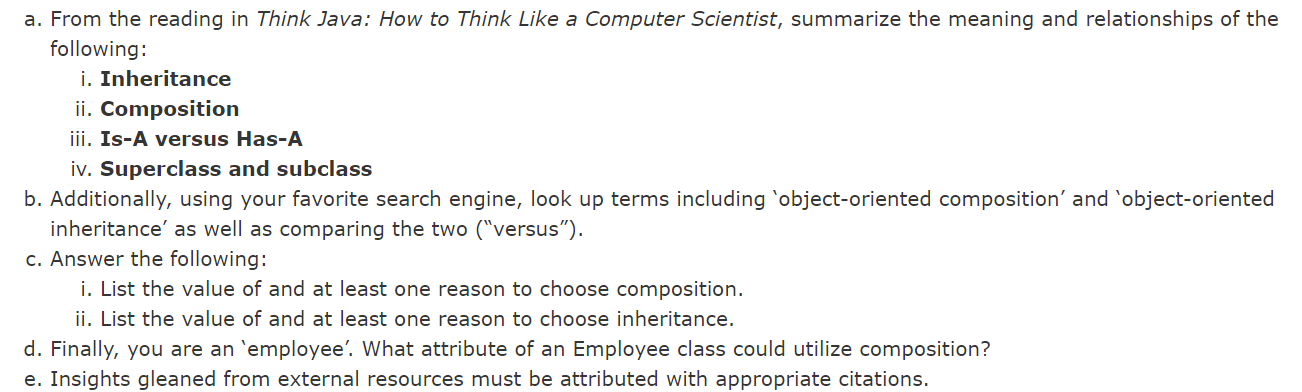Solved a. From the reading in Think Java: How to Think Like | Chegg.com