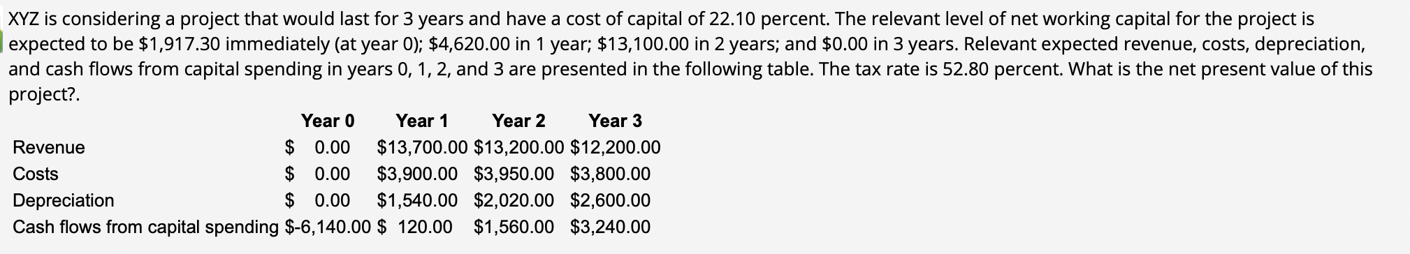 Solved XYZ is considering a project that would last for 3 | Chegg.com