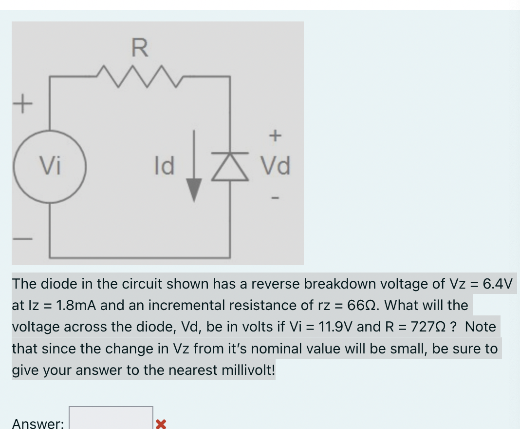 Solved The diode in the circuit shown has a reverse | Chegg.com