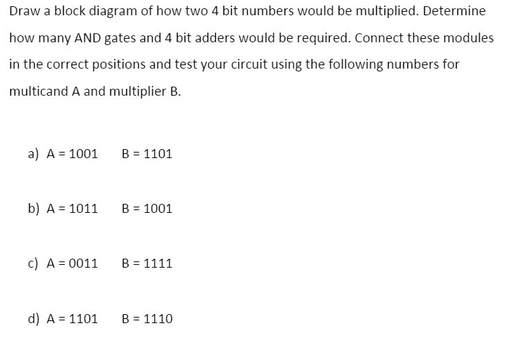 Solved Draw a block diagram of how two 4 bit numbers would | Chegg.com