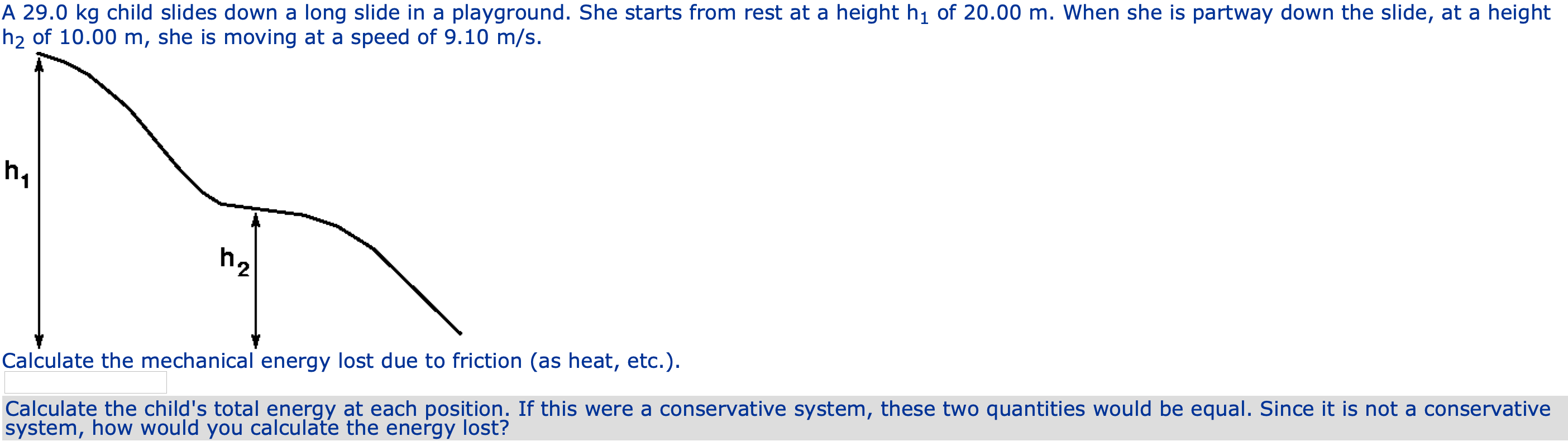 Solved A 29.0 kg child slides down a long slide in a | Chegg.com