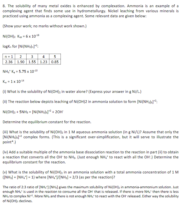 Solved 8. The solubility of many metal oxides is enhanced by | Chegg.com