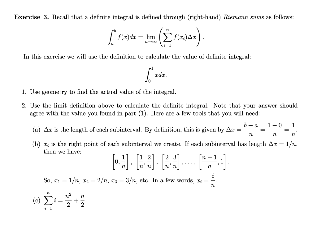 Solved Exercise 3. Recall that a definite integral is | Chegg.com