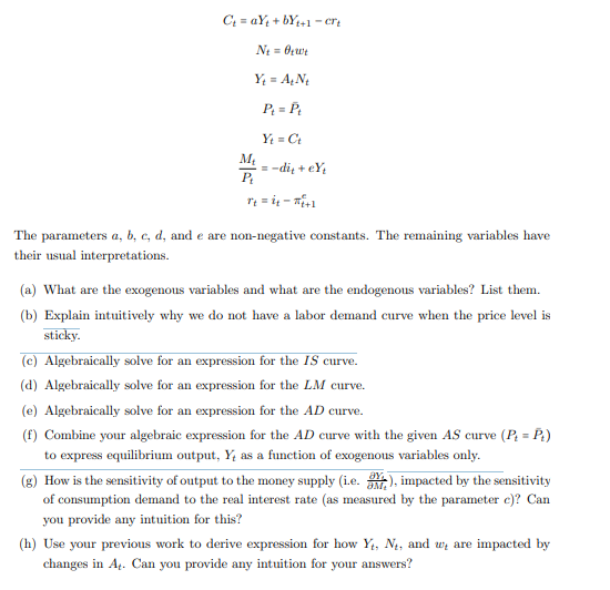 Solved Algebra in a Simple Sticky Price Model with no | Chegg.com