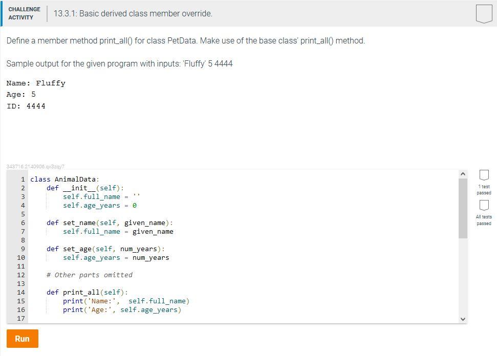 Solved CHALLENGE ACTIVITY 13.1.1: Derived classes. | Chegg.com