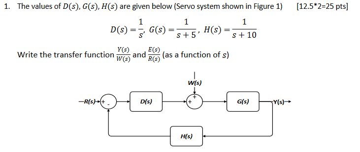The values of D(s),G(s),H(s) are given below (Servo | Chegg.com