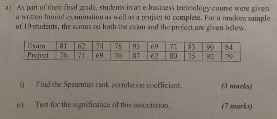Solved a) As part of their final grade, students in an | Chegg.com