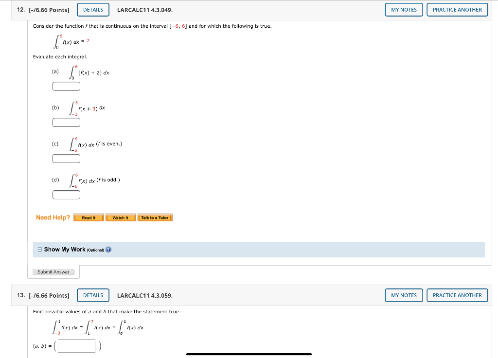 Solved 11. [F/6.66 Points] DETAILS LARCALC11 4.3.048. MY | Chegg.com