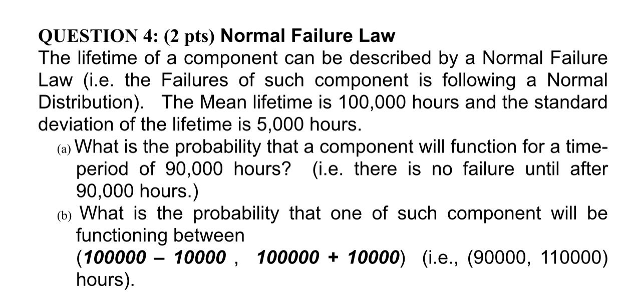 Solved QUESTION 4: (2 pts) Normal Failure Law The lifetime | Chegg.com