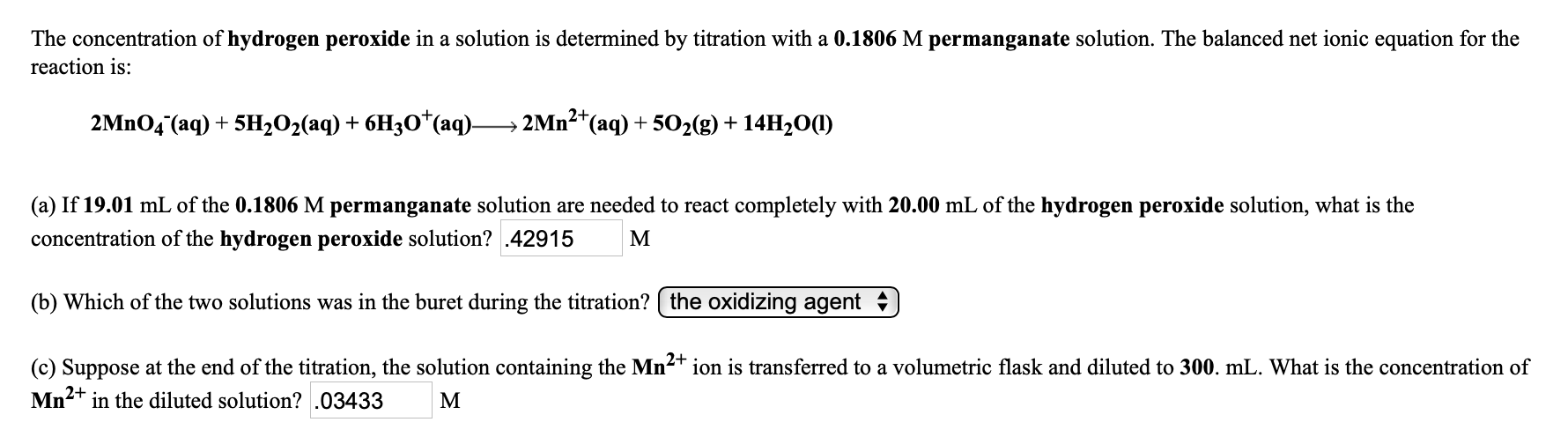 Solved The concentration of hydrogen peroxide in a solution | Chegg.com