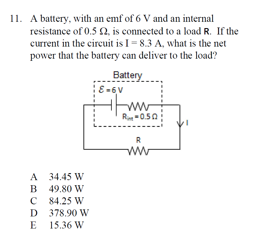 Solved A battery, with an emf of 6 V and an internal | Chegg.com