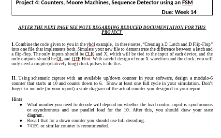 Project 4: Counters, Moore Machines, Sequence | Chegg.com