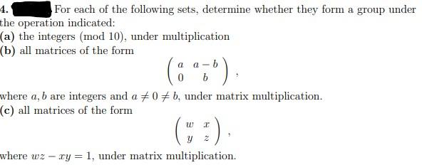 Solved 4. For each of the following sets, determine whether | Chegg.com
