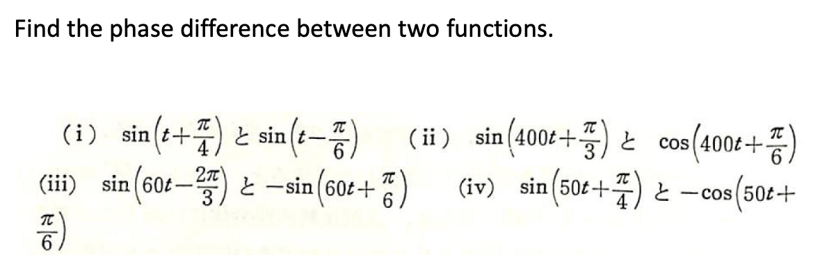 Solved Find the phase difference between two functions. TT | Chegg.com