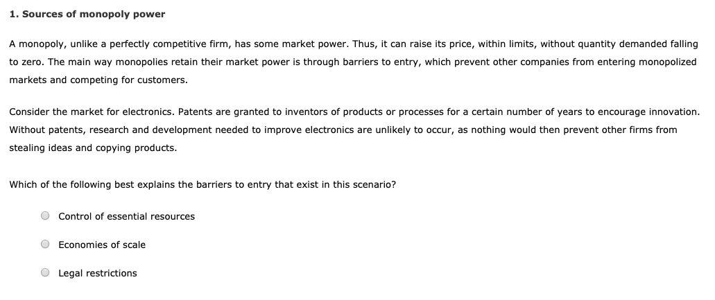Solved 1. Sources of monopoly power A monopoly, unlike a | Chegg.com
