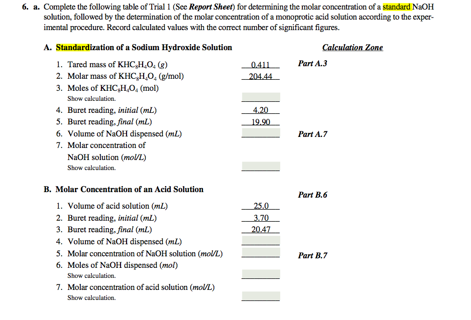 Solved 6. a. Complete the following table of Trial 1 (See | Chegg.com